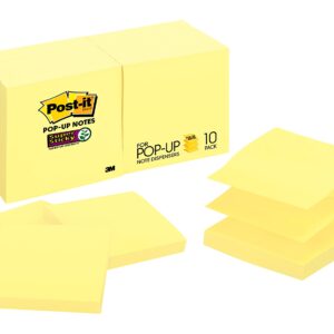 Post-it Super Sticky Pop-up Notes, 3x3 in, 10 Pads, 2x the Sticking Power, Canary Yellow, Recyclable (R330-10SSCY)