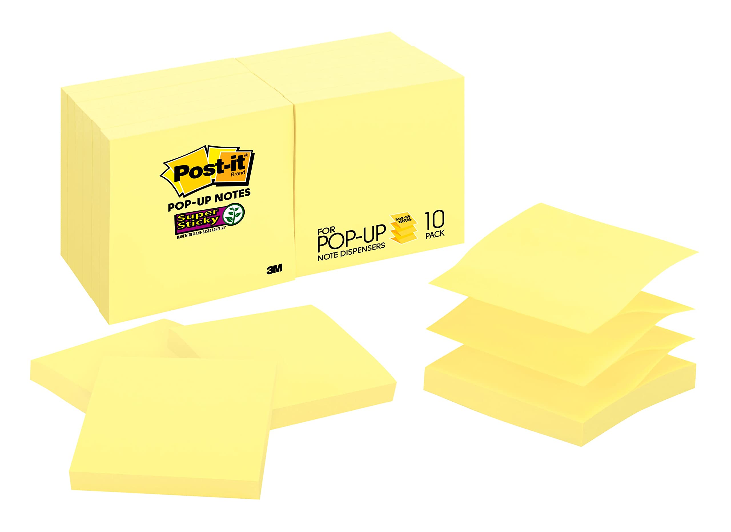 Post-it Super Sticky Pop-up Notes, 3x3 in, 10 Pads, 2x the Sticking Power, Canary Yellow, Recyclable (R330-10SSCY)