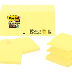 Post-it Super Sticky Pop-up Notes, 3x3 in, 10 Pads, 2x the Sticking Power, Canary Yellow, Recyclable (R330-10SSCY)