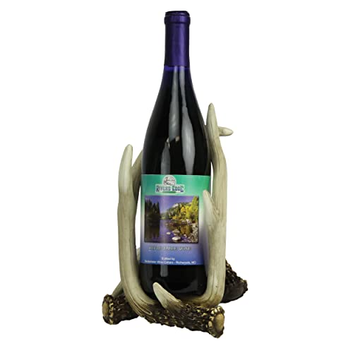 Rivers Edge Products Wine Bottle Holder for 750ml Standard Wine Bottle, Hand-Painted Poly Resin Kitchen Decor, Unique and Rustic Home Decor for Countertop or Wine Bar, Antler