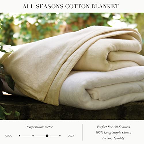 Peacock Alley All Seasons Luxury Cotton Blanket - 100% Long Staple Cotton Throw Blanket for Sofa and Bed - Queen (Natural)