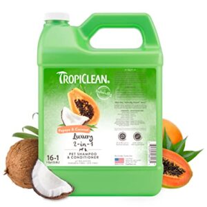 TropiClean 2-in-1 Papaya & Coconut Dog Shampoo and Conditioner | Natural Pet Shampoo Derived from Natural Ingredients | Cat Friendly | Made in the USA | 1 gallon