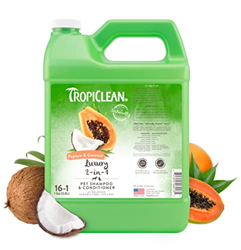 TropiClean 2-in-1 Papaya & Coconut Dog Shampoo and Conditioner | Natural Pet Shampoo Derived from Natural Ingredients | Cat Friendly | Made in the USA | 1 gallon