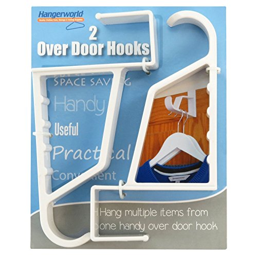 HANGERWORLD 2 Pack Over The Door Hooks for Hangers - Extra Strong White Plastic Over Door Hook for Hanging Clothes, Towels, Robes, Hats, Bags and More