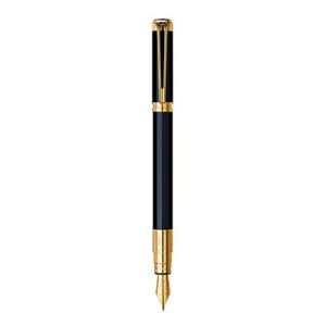 Waterman Perspective Fountain Pen, Gloss Black with 23k Gold Clip, Medium Nib with Blue Ink Cartridge, Gift Box