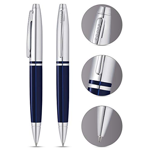 Cross Calais Refillable Ballpoint Pen, Medium Ballpen, Includes Premium Gift Box - Chrome/Blue