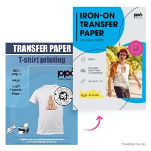 PPD Inkjet PREMIUM Iron-On Light T Shirt Transfers Paper LTR 8.5x11” pack of 40 Sheets (PPD001-40)