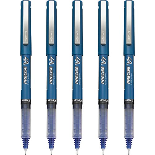 PILOT Precise V7 Stick Liquid Ink Rolling Ball Stick Pens, Fine Point (0.7mm) Blue Ink, 5-Pack (26021)