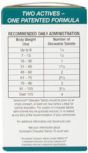 Nutramax Denamarin Liver Health Supplement for Dogs, With S-Adenosylmethionine (SAMe) and Silybin, 30 Chewable Tablets