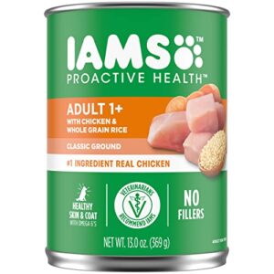 iams proactive health adult wet dog food classic ground with chicken and whole grain rice, 12-pack of 13 oz. cans