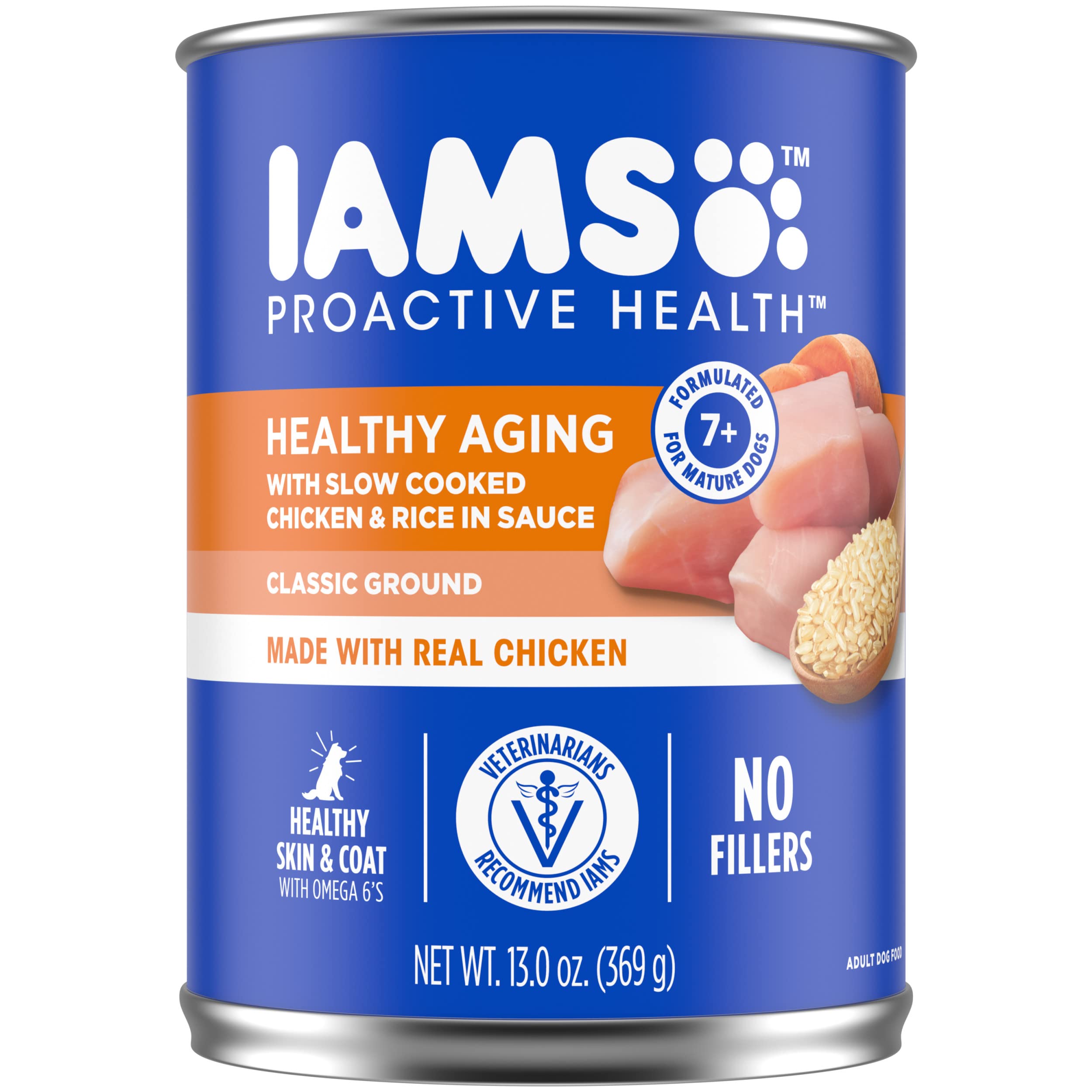 IAMS PROACTIVE HEALTH Healthy Aging Wet Dog Food Classic Ground with Slow Cooked Chicken and Rice, 12-Pack of 13 oz. Cans