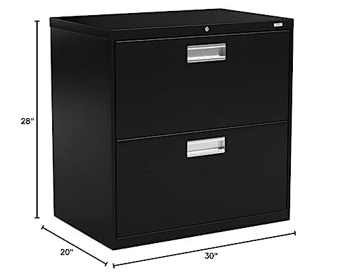 HON Brigade 2-Drawer Filing Cabinet - 600 Series Lateral Metal File Cabinet, 30"W by 19-1/4"D, Black (H672)