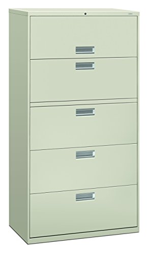 HON Brigade 600 Series Lateral File, 4 Legal/Letter-Size File Drawers, 1 Roll-Out File Shelf, Light Gray, 36" X 18" X 64.25"