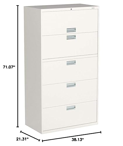 HON Brigade 600 Series Lateral File, 4 Legal/Letter-Size File Drawers, 1 Roll-Out File Shelf, Light Gray, 36" X 18" X 64.25"