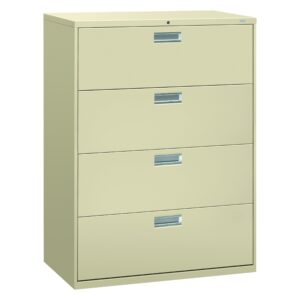 hon brigade 600 series lateral file, 4 legal/letter-size file drawers, putty, 42" x 18" x 52.5"