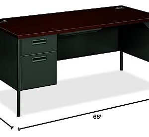 HON Metro Classic Series Left Pedestal l Workstation Desk, 66" X 30" X 29.5", Mahogany/Charcoal