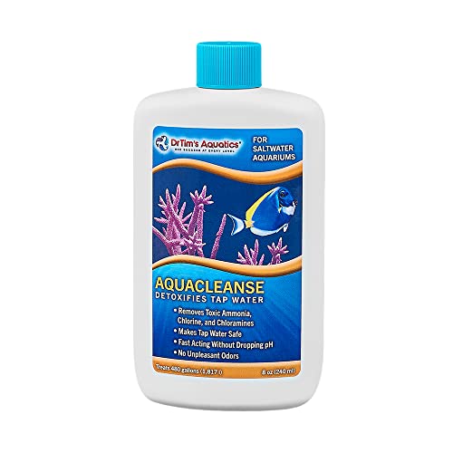 Dr. Tim’s Aquatics Saltwater AquaCleanse Tap Water Detoxifier – For Fish Tanks, Aquariums – Eliminates Toxic Chemicals, Odors – Reduces Ammonia, Chlorine, Chloramines – H20 Pure – 8 Oz.