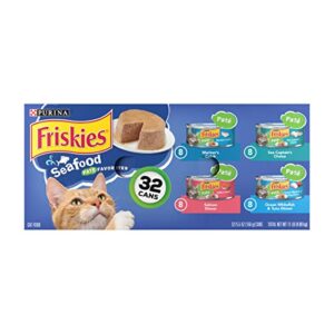 purina friskies wet cat food pate variety pack, seafood favorites - (32) 5.5 oz. cans