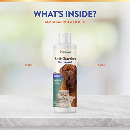 NaturVet Anti-Diarrhea Liquid Pet Supplement Plus Kaolin – Helps Alleviate Discomfort, Cramping, Irritation From Diarrhea for Dogs, Cats – Great Taste – 8 Oz.