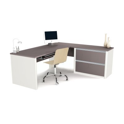 Bestar Connexion L-Shaped Desk with Lateral File Cabinet, 72W, Slate/Sandstone