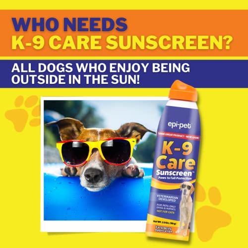 Epi-Pet K-9 Care Sunscreen, Paws to Tail Protection, Prevents Sunburns on Dogs and Horses, Sun Protector Spray, SPF 30+, Non-Greasy/Oily Solution – 3.5 oz