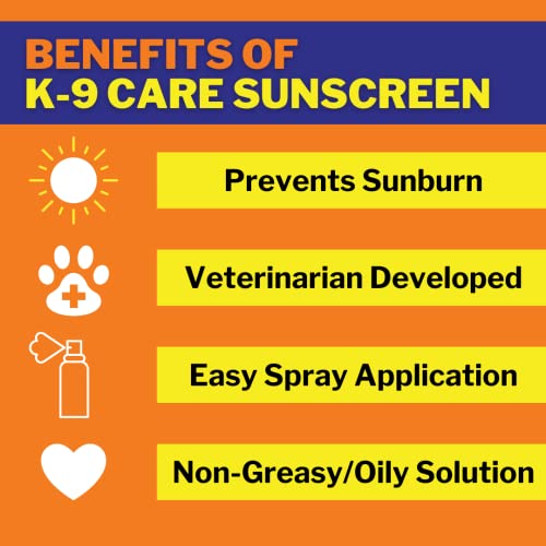 Epi-Pet K-9 Care Sunscreen, Paws to Tail Protection, Prevents Sunburns on Dogs and Horses, Sun Protector Spray, SPF 30+, Non-Greasy/Oily Solution – 3.5 oz