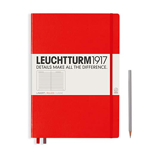 LEUCHTTURM1917 - Notebook Hardcover Master Classic A4+ - 235 Numbered Pages for Writing and Journaling (Red, Ruled)