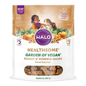 halo garden of vegan dog treats, training treats for dogs, peanut n' pumpkin 8oz bag