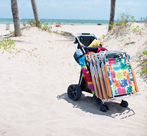 Rio Brands Wonder Wheeler Deluxe Beach Utility Foldable Cart with Removable Storage Tote, Navy