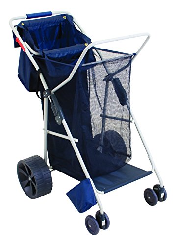 Rio Brands Wonder Wheeler Deluxe Beach Utility Foldable Cart with Removable Storage Tote, Navy