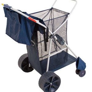 Rio Brands Wonder Wheeler Deluxe Beach Utility Foldable Cart with Removable Storage Tote, Navy