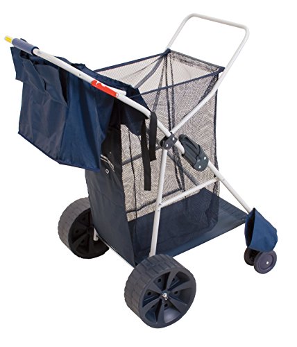 Rio Brands Wonder Wheeler Deluxe Beach Utility Foldable Cart with Removable Storage Tote, Navy