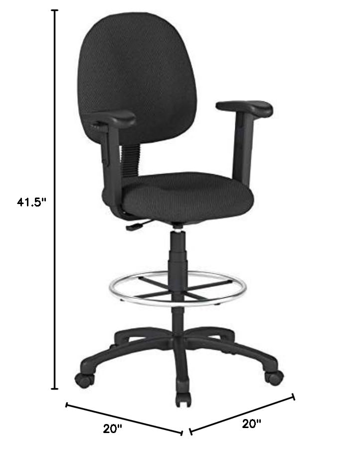 Boss Office Products Ergonomic Works Drafting Chair with Adjustable Arms in Black, 250