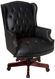 boss office products wingback traditional chair , leather, in black