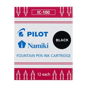 pilot namiki ic100 fountain pen ink cartridges, black, 12-pack (69100)