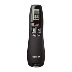 logitech professional presenter r800, wireless presentation clicker remote with green laser pointer and lcd display , black