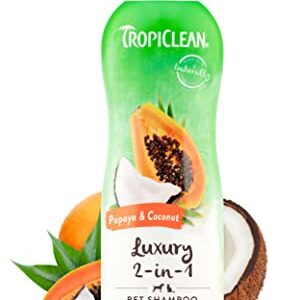 TropiClean 2-in-1 Papaya & Coconut Dog Shampoo and Conditioner | Natural Pet Shampoo Derived from Natural Ingredients | Cat Friendly | Made in the USA | 20 oz.