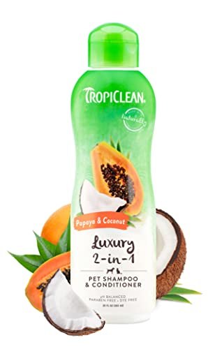 TropiClean 2-in-1 Papaya & Coconut Dog Shampoo and Conditioner | Natural Pet Shampoo Derived from Natural Ingredients | Cat Friendly | Made in the USA | 20 oz.