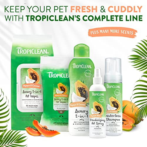 TropiClean 2-in-1 Papaya & Coconut Dog Shampoo and Conditioner | Natural Pet Shampoo Derived from Natural Ingredients | Cat Friendly | Made in the USA | 20 oz.