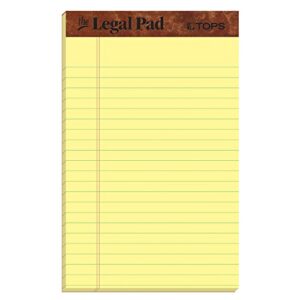 tops the legal pad writing pads, 5" x 8", jr. legal rule, canary paper, 50 sheets, 5 pack (75017)