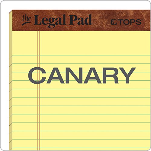 TOPS The Legal Pad Writing Pads, 5" x 8", Jr. Legal Rule, Canary Paper, 50 Sheets, 5 Pack (75017)