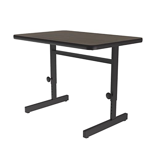 Correll 24"x48" Rectangular Adjustable Height Training Table, Computer Work Station Desk Walnut HP Laminate Top, Heavy Duty Steel Frame (CSA2448-01)