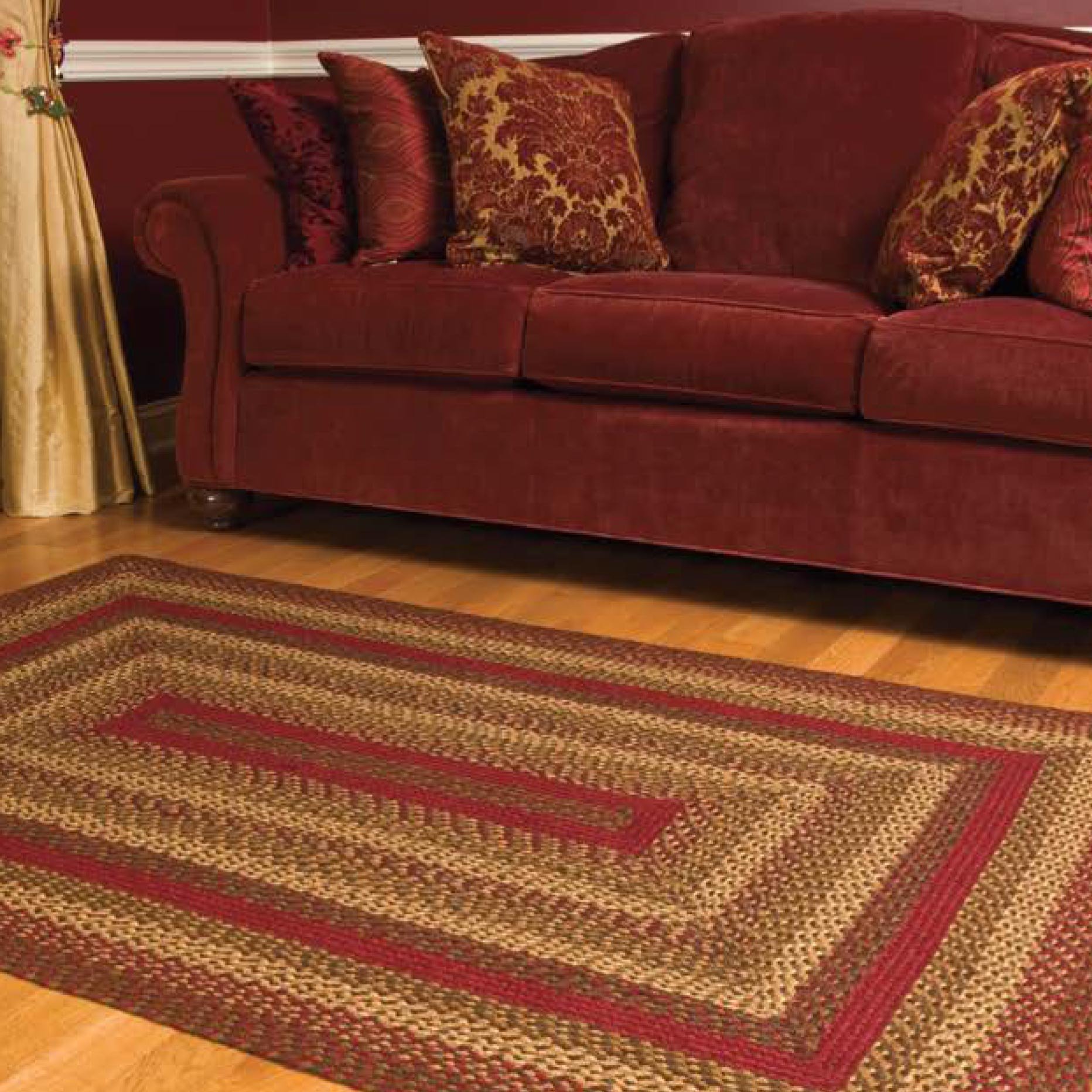 IHF Home Decor | Cinnamon Premium Braided Collection | Primitive, Rustic, Country, Farmhouse Style | Jute/Cotton | 30 Days Risk Free | Accent Rug | Wine, Natural and Shade of Browns | 5'x8' Oval