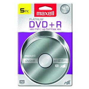 maxell – 639031, platinum dvd+r - high capacity write-once discs for videos & digital storage - 4.7gb storage with 16x write speed up to 120 min, exceptional archival life – pack 5