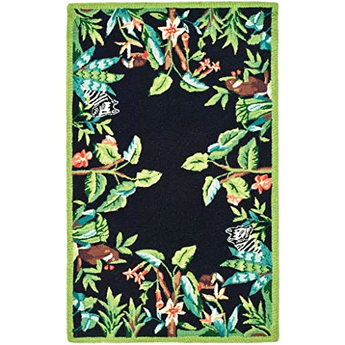 SAFAVIEH Chelsea Collection Accent Rug - 2'6" x 4', Black & Green, Hand-Hooked French Country Wool, Ideal for High Traffic Areas in Entryway, Living Room, Bedroom (HK295B)