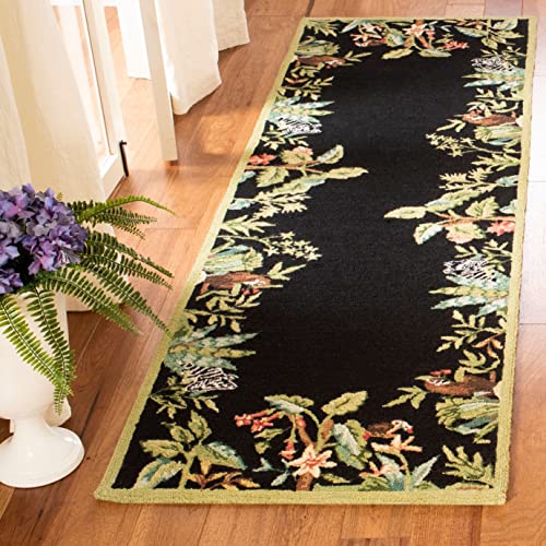 SAFAVIEH Chelsea Collection Accent Rug - 2'6" x 4', Black & Green, Hand-Hooked French Country Wool, Ideal for High Traffic Areas in Entryway, Living Room, Bedroom (HK295B)