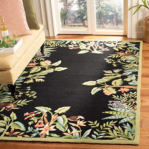 SAFAVIEH Chelsea Collection Accent Rug - 2'6" x 4', Black & Green, Hand-Hooked French Country Wool, Ideal for High Traffic Areas in Entryway, Living Room, Bedroom (HK295B)