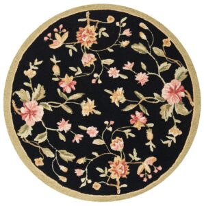 safavieh chelsea collection 8' round black hk263b hand-hooked french country wool area rug