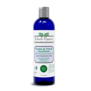 richard’s organics flea&tick shampoo for dogs-100% all-natural actives kills fleas,ticks&repels mosquitos-flea shampoo is gentle,won’t dry skin,great smelling essential oils (12oz bottle),fg00440