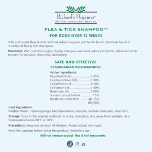 Richard’s Organics Flea&Tick Shampoo for Dogs-100% All-Natural Actives Kills Fleas,Ticks&Repels Mosquitos-Flea Shampoo is Gentle,Won’t Dry Skin,Great Smelling Essential Oils (12oz bottle),FG00440